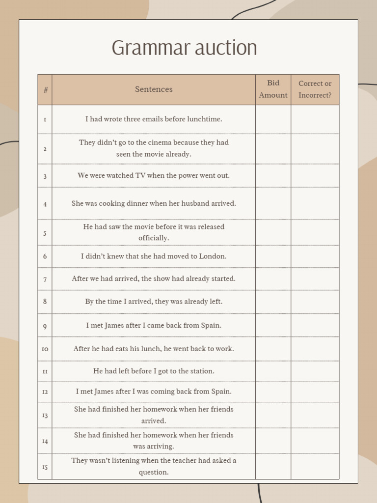 Grammar Auction: Identify Errors | PDF