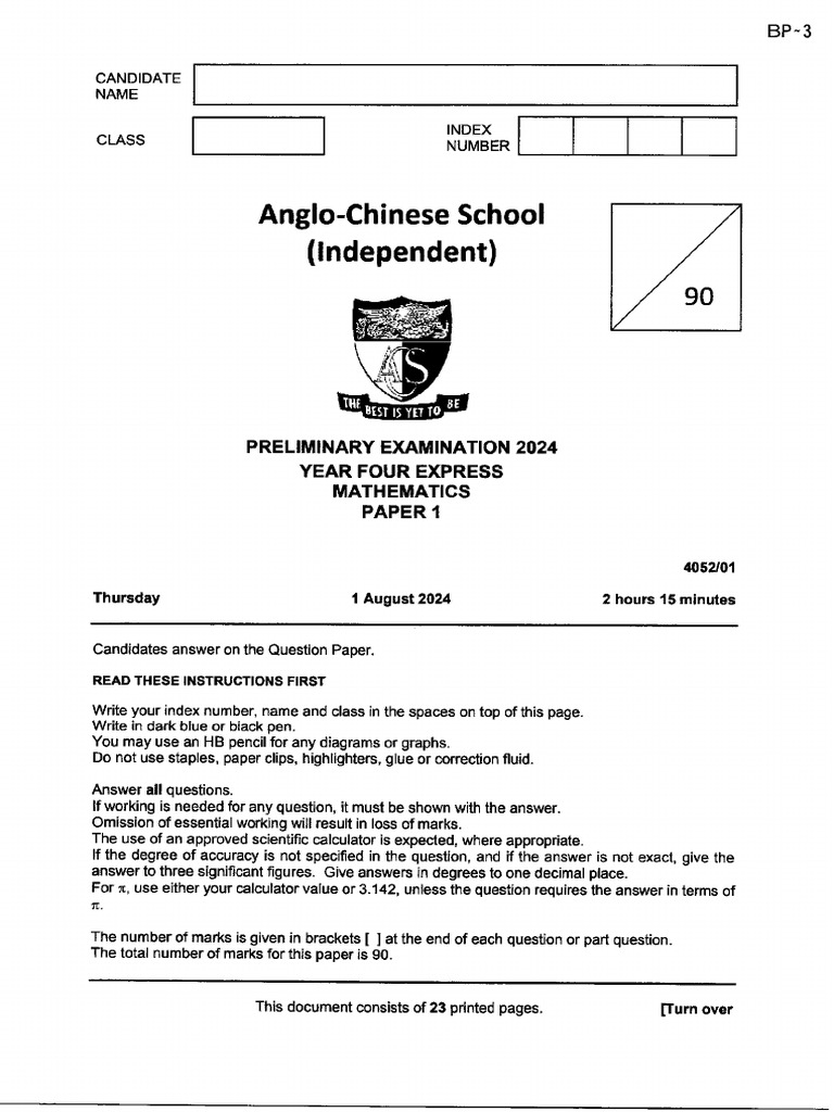 Olevel Emaths 2024 SA2 Acsindependent | PDF