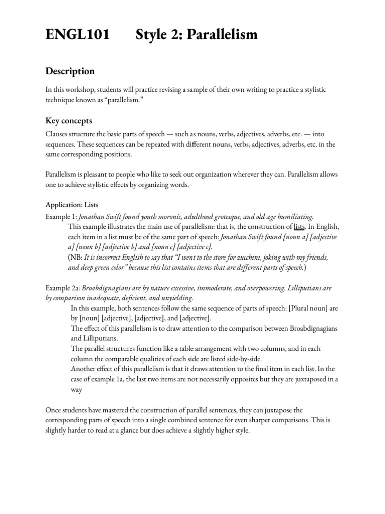Parallelism and Contrast Workshop | PDF | Adjective | Part Of Speech