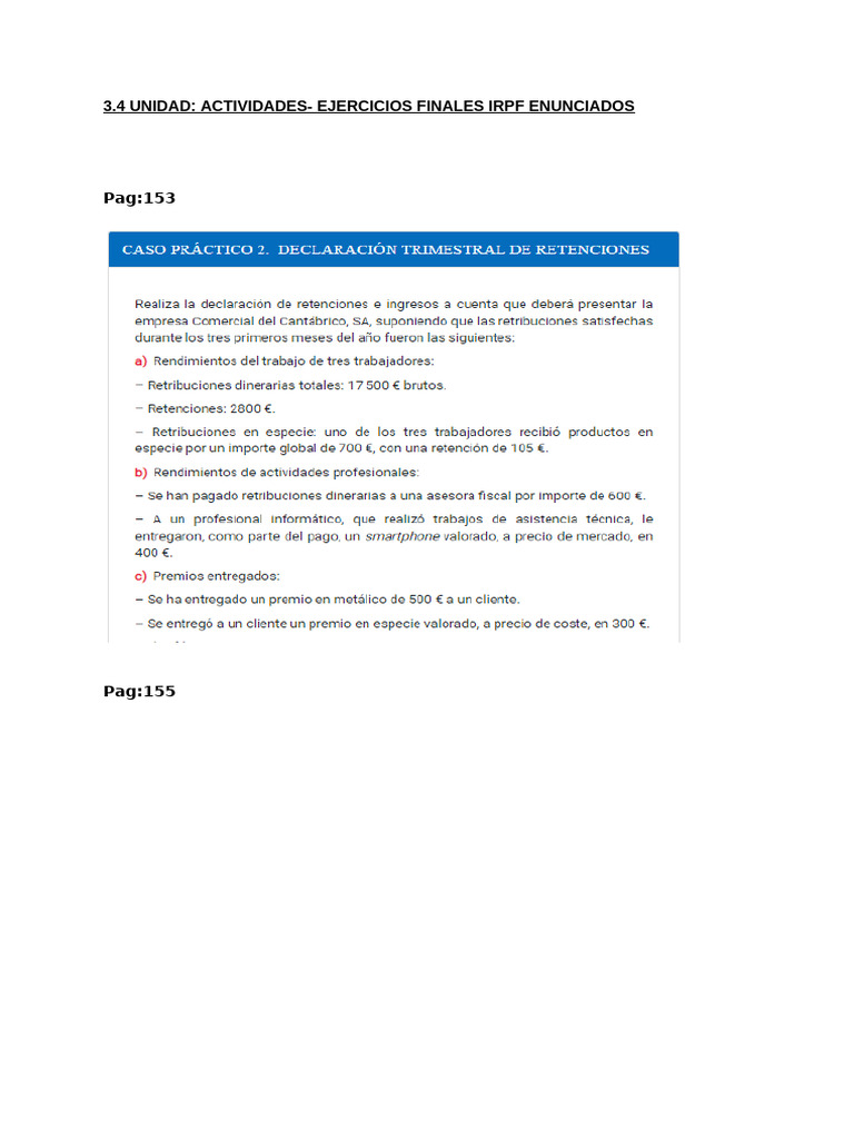 3.4 Unidad - Actividades - Ejercicios Finales Irpf Enunciados | PDF | Economias