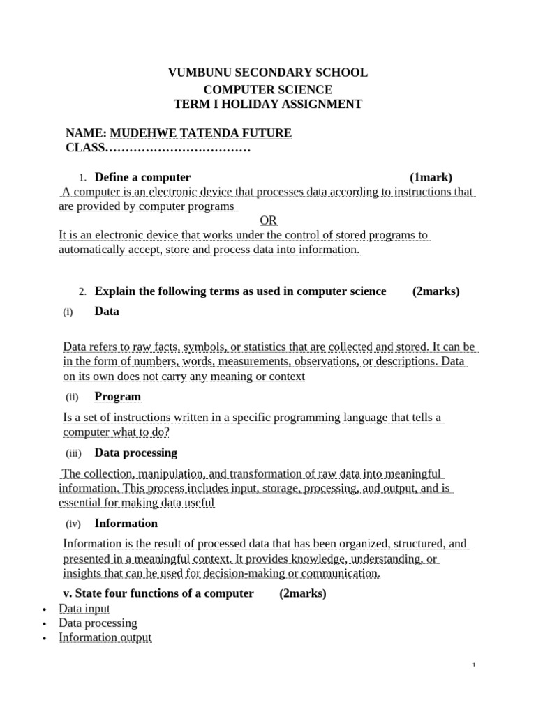Form One Computer Exam 075140 | PDF | Desktop Computer | Input/Output