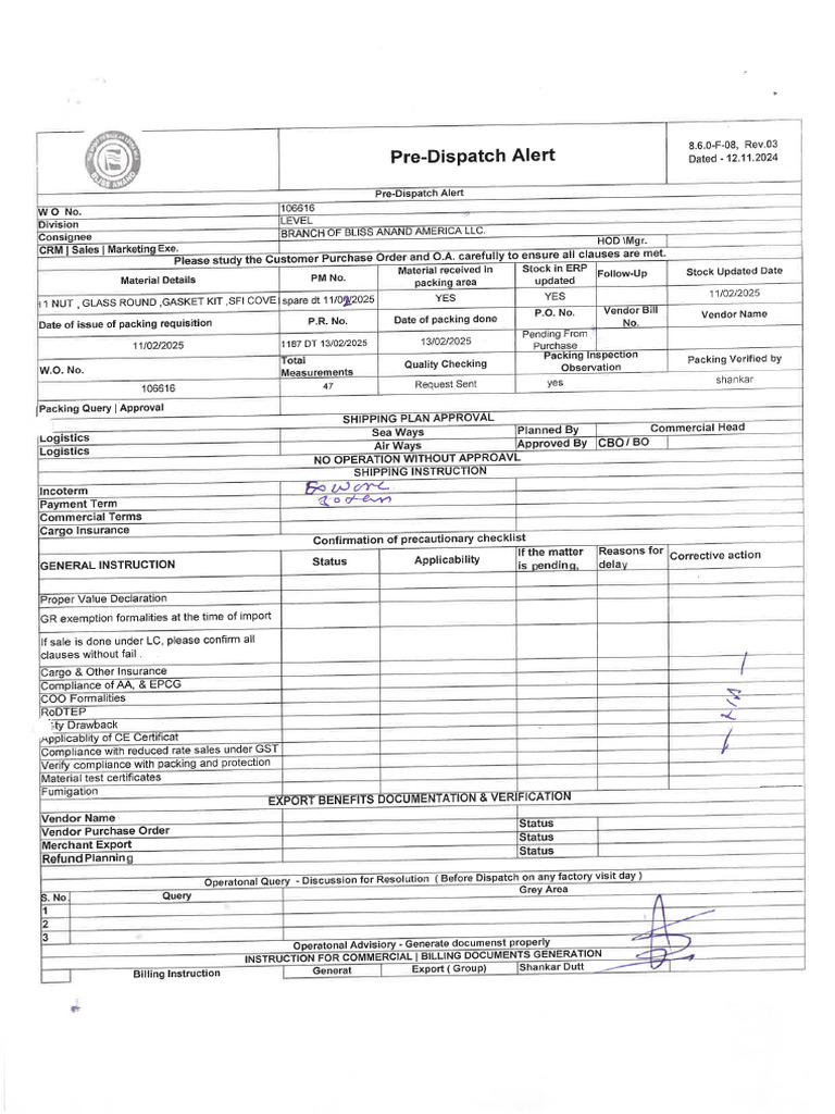 106616-1 Pre Dispatch Alert | PDF