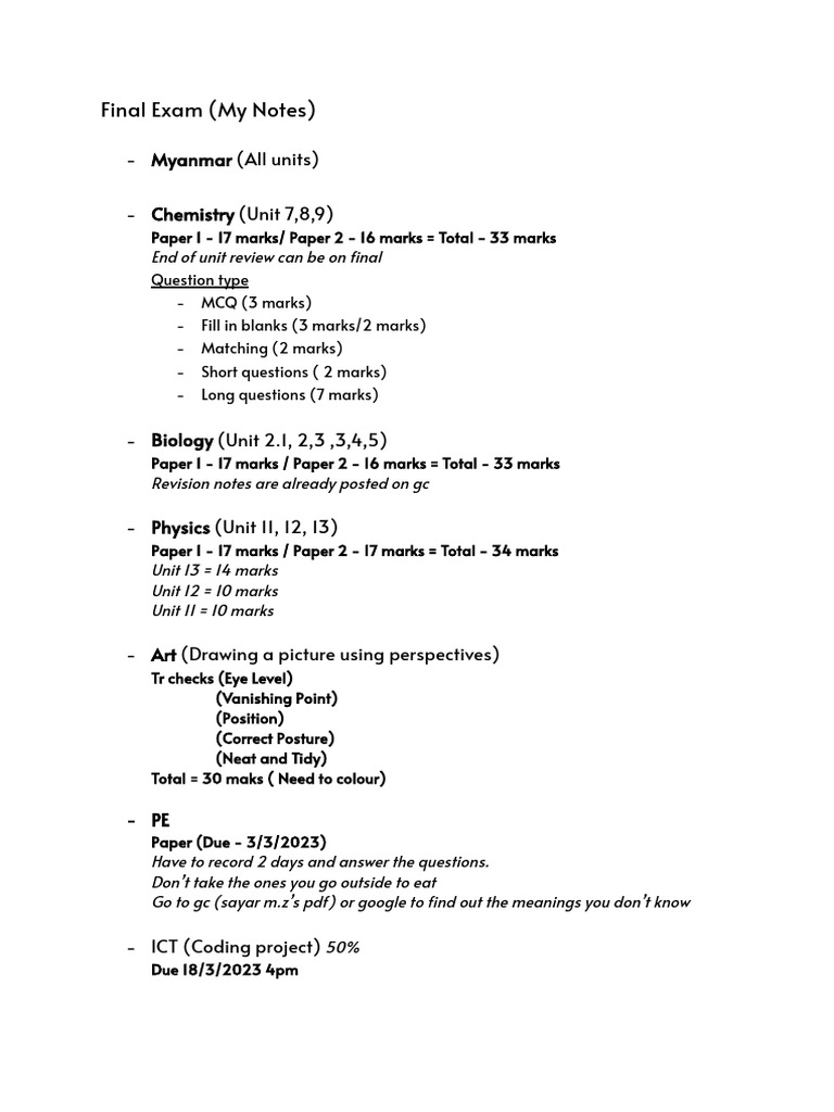 Final Exam My Notes | PDF