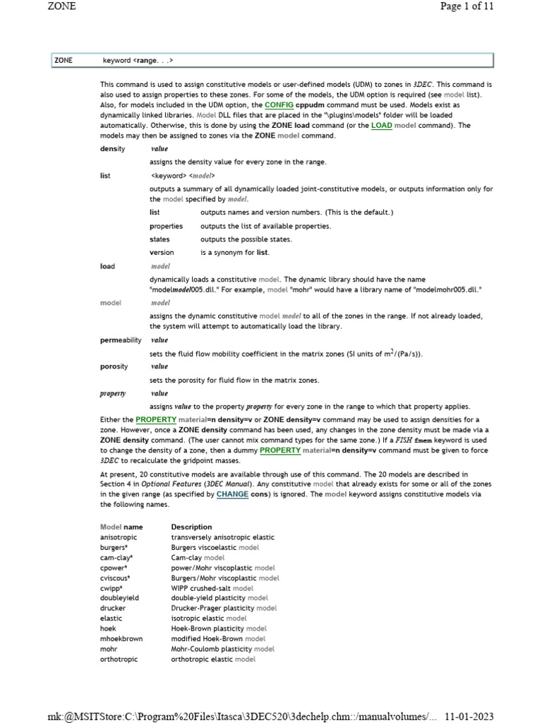 3DEC List of Material Models For Zones - Intact Material | PDF | Young ...