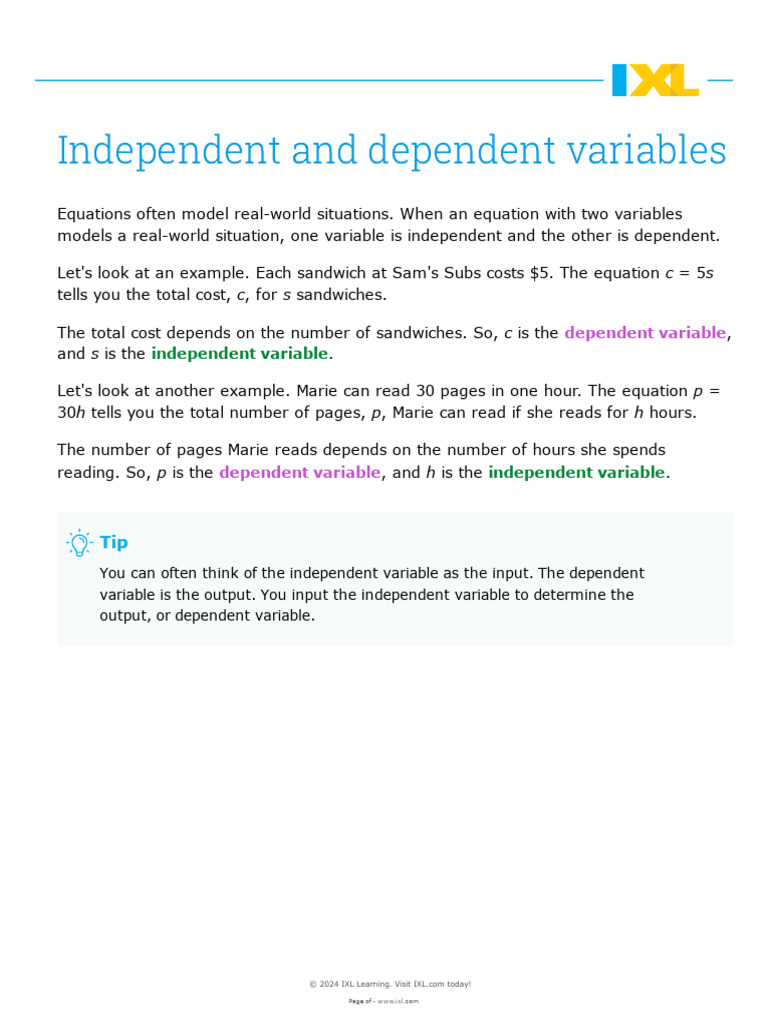 Independent and Dependent Variables | PDF
