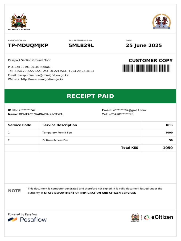 TP Mduqmjkp Immigration Receipt | PDF | Government And Personhood ...