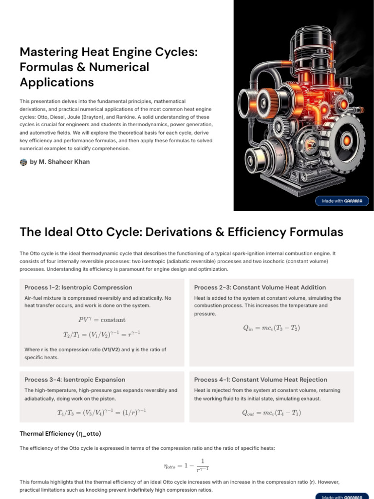 Mastering Heat Engine Cycles Formulas and Numerical Applications | PDF ...