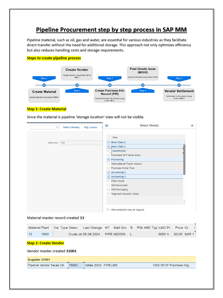 Pipeline Procurement Step by Step Process in SAP MM | PDF