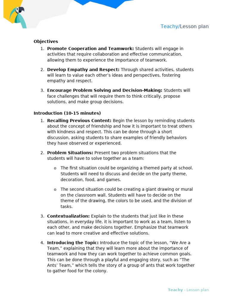 Building Teamwork and Empathy in The Classroom | PDF | Lesson Plan ...