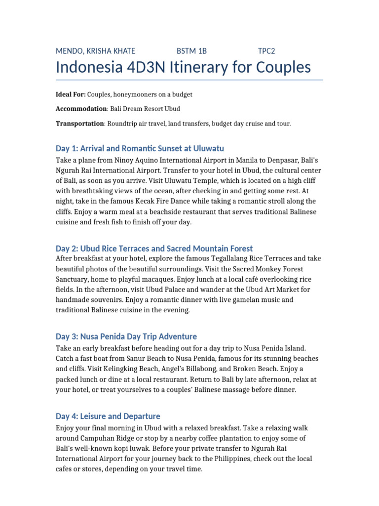 Indonesia 4D3N Detailed Itinerary | PDF