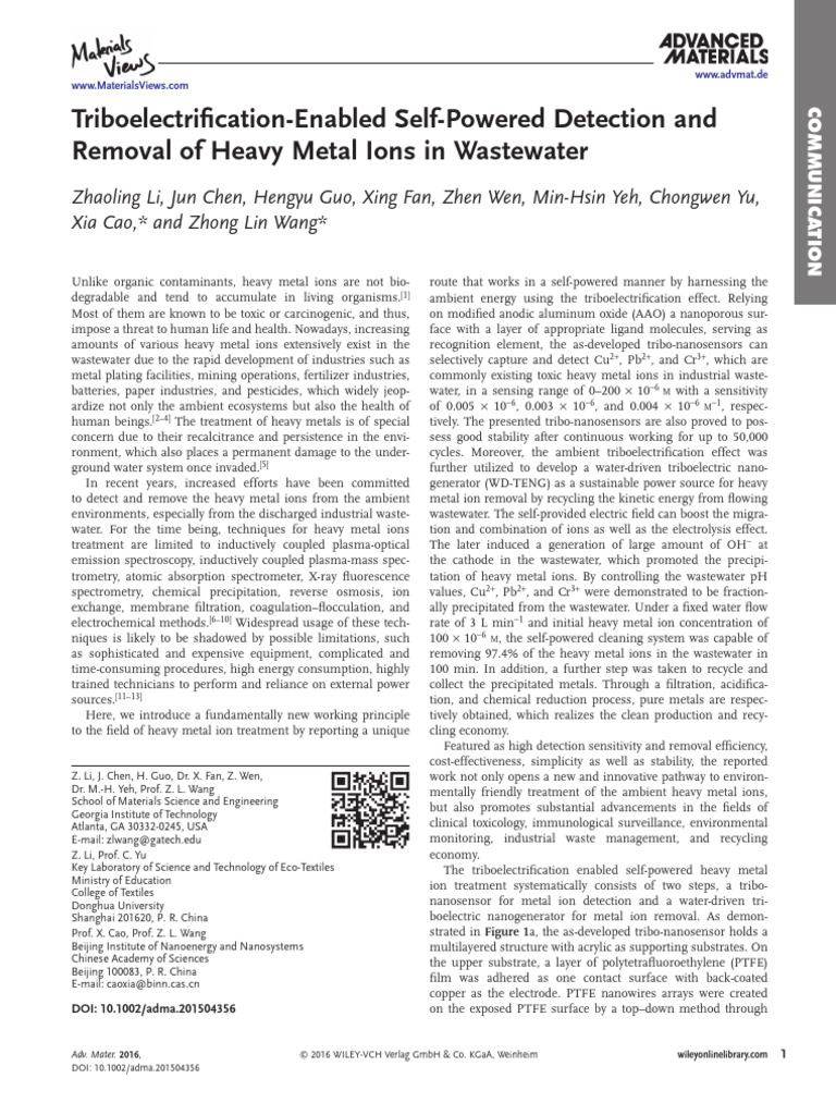 Triboelectrification-Enabled Self-Powered Detection and Removal of ...