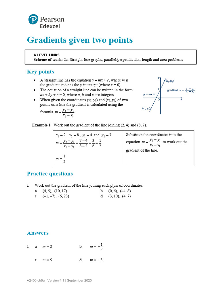 Example 1 Chapter 5 Work Out Gradient Given Two Points | PDF