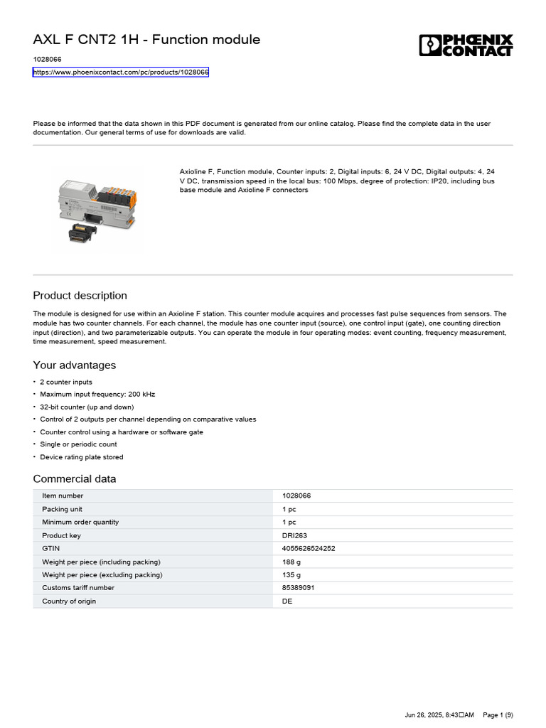 AXL F CNT2 1H Datasheet | PDF | Input/Output | Bit Rate