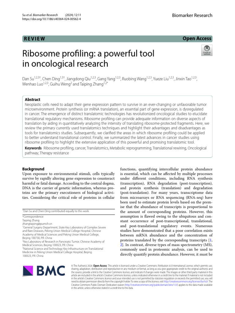 Ribosome Profiling Cancer | PDF | Translation (Biology) | Messenger Rna