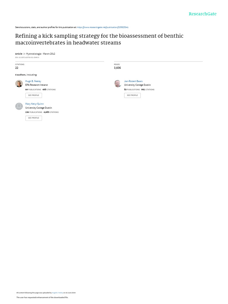 Refining A Kick Sampling Strategy For The Bioassessment of Benthic ...