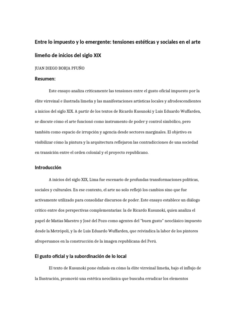 Ensayo Alumno Juan Diego Borja Pfuño | PDF | Barroco | Lima