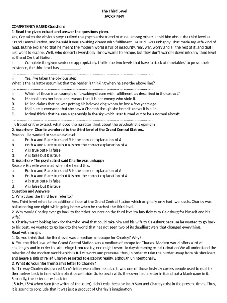 The Third Level (Competency-Based Questions) | PDF