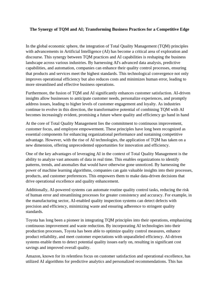 Total Quality Managment and AI LMD August 2024 | PDF | Artificial Intelligence | Intelligence ...