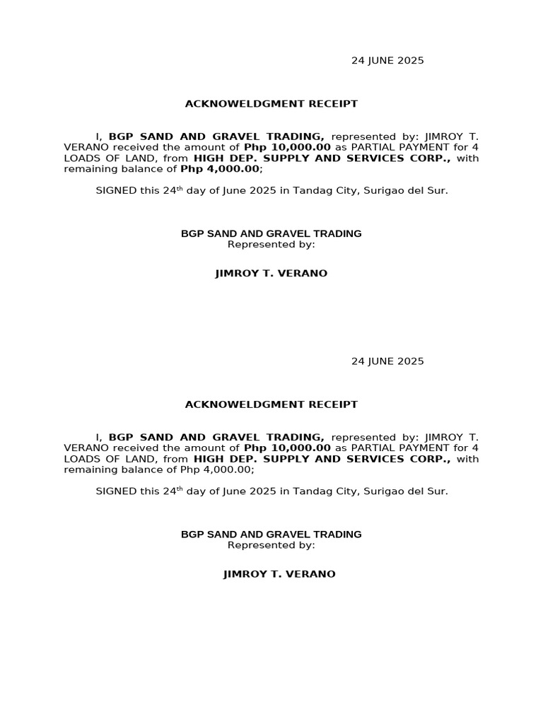 Acknowledgment Receipt for Payment | PDF
