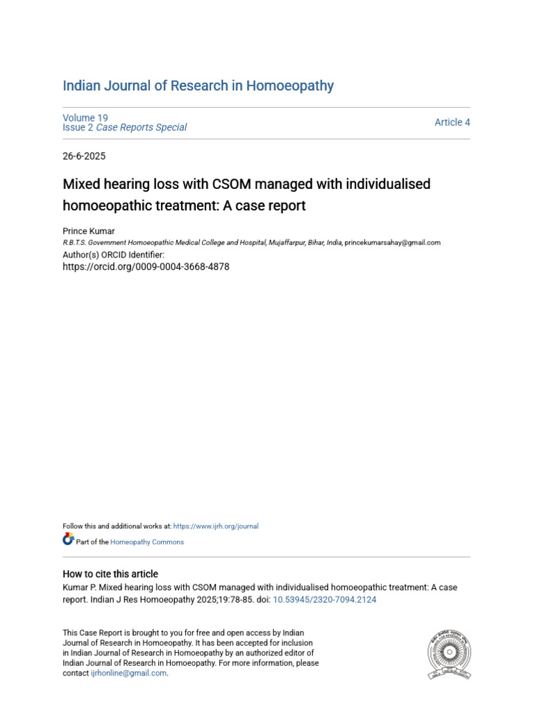Mixed HL With CSOM Managed With Individualised Homoeopathy | PDF | Hearing Loss | Homeopathy