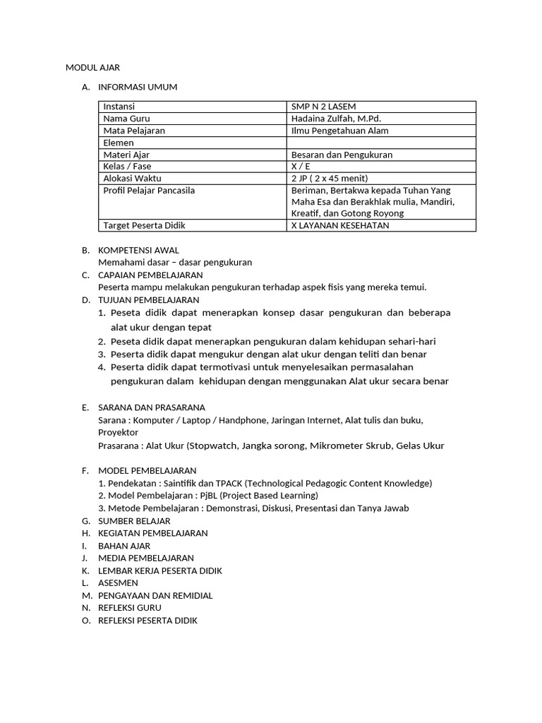 Modul Ajar Pengukuran | PDF