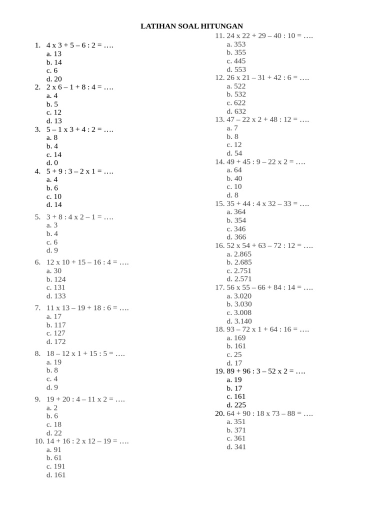 Latihan Soal Hitungan | PDF