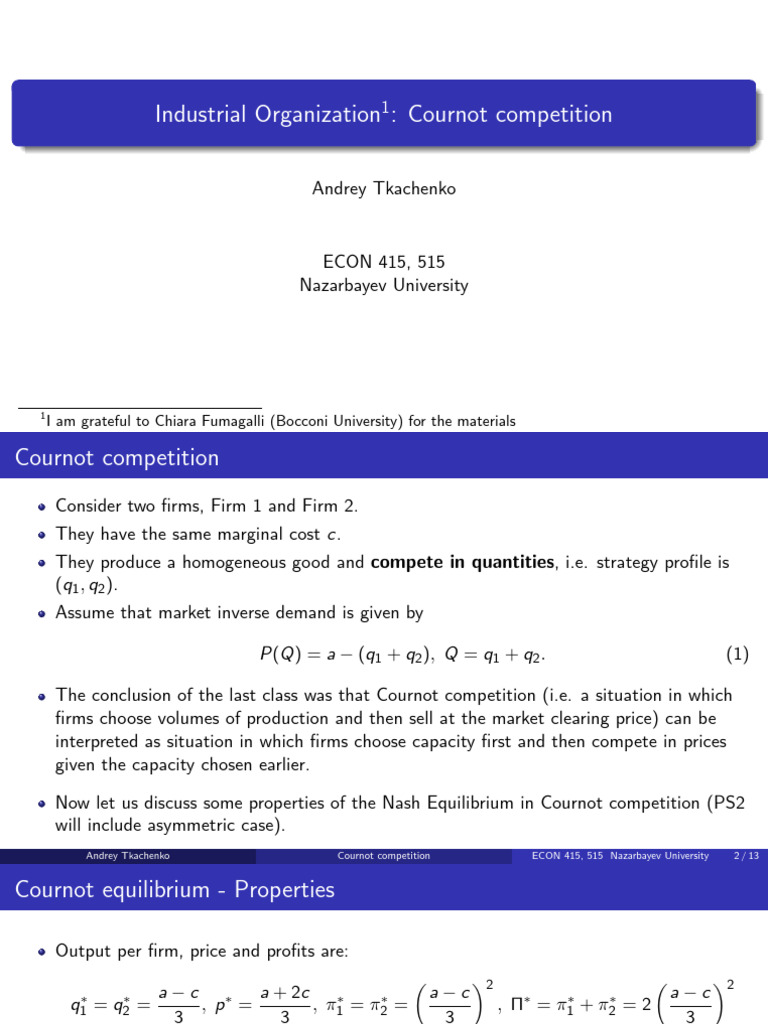 Lecture3 Cournot Competition | PDF | Economic Equilibrium | Economics ...
