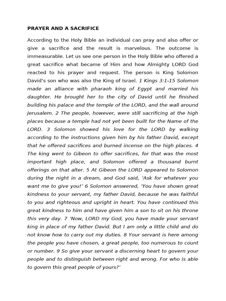 Solomon's Prayer and Sacrifice | PDF | Solomons | Sacrifice