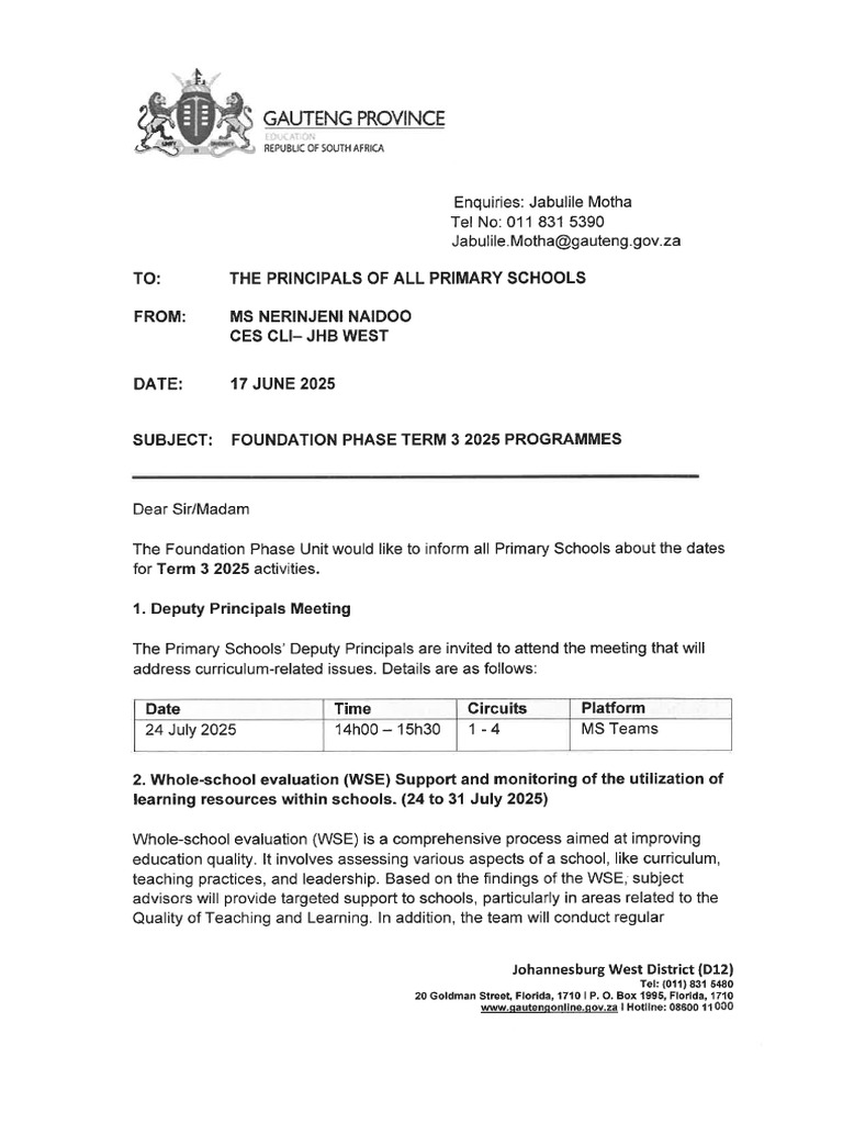 Foundation Phase Term 3 Programmes 2025 | PDF