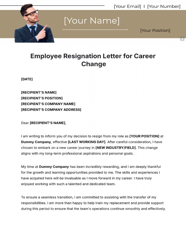 Free Employee Resignation Letter For Career Change Template | PDF