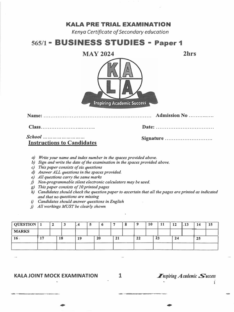 Business Studies Paper 1 | PDF | Market (Economics) | Money