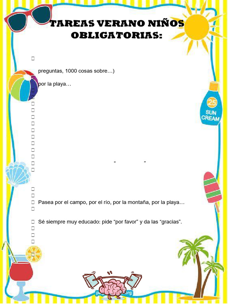Tareas Verano Niños y Padres-1 | PDF