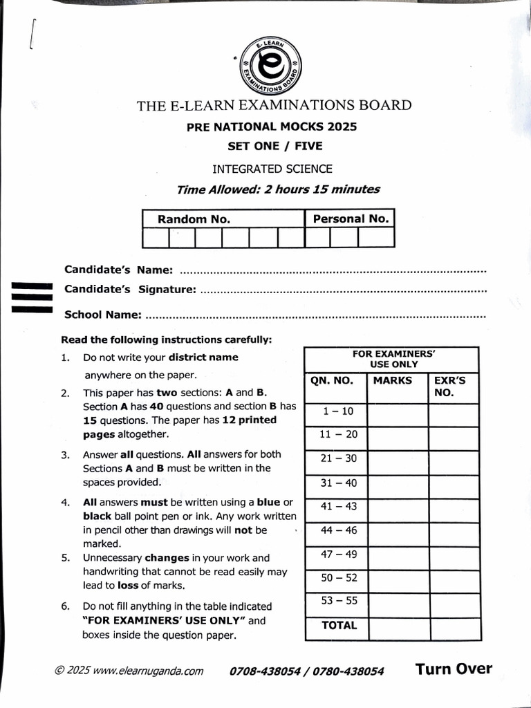 E-Learn Pre Mock One Scie Paper | PDF