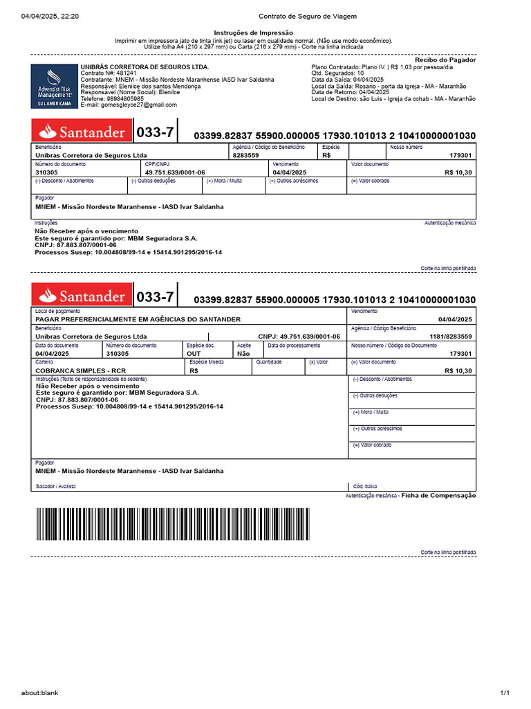 Contrato de Seguro de Viagem | PDF | Impressão | Design gráfico