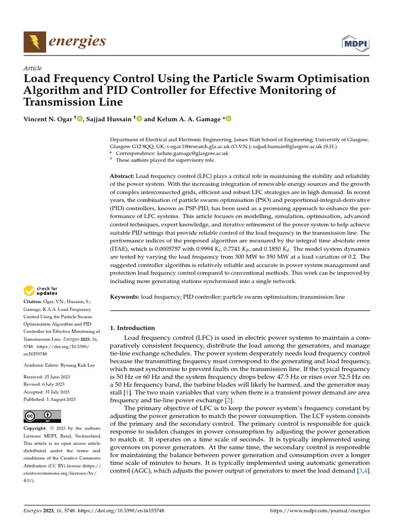 Bai Bao Load Frequency Control Using the Particle Swarm Optimisation | PDF | Control Theory ...