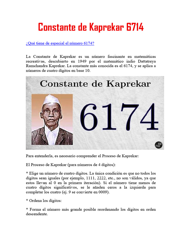 La Fascinante Constante de Kaprekar | PDF | Matemáticas recreativas ...