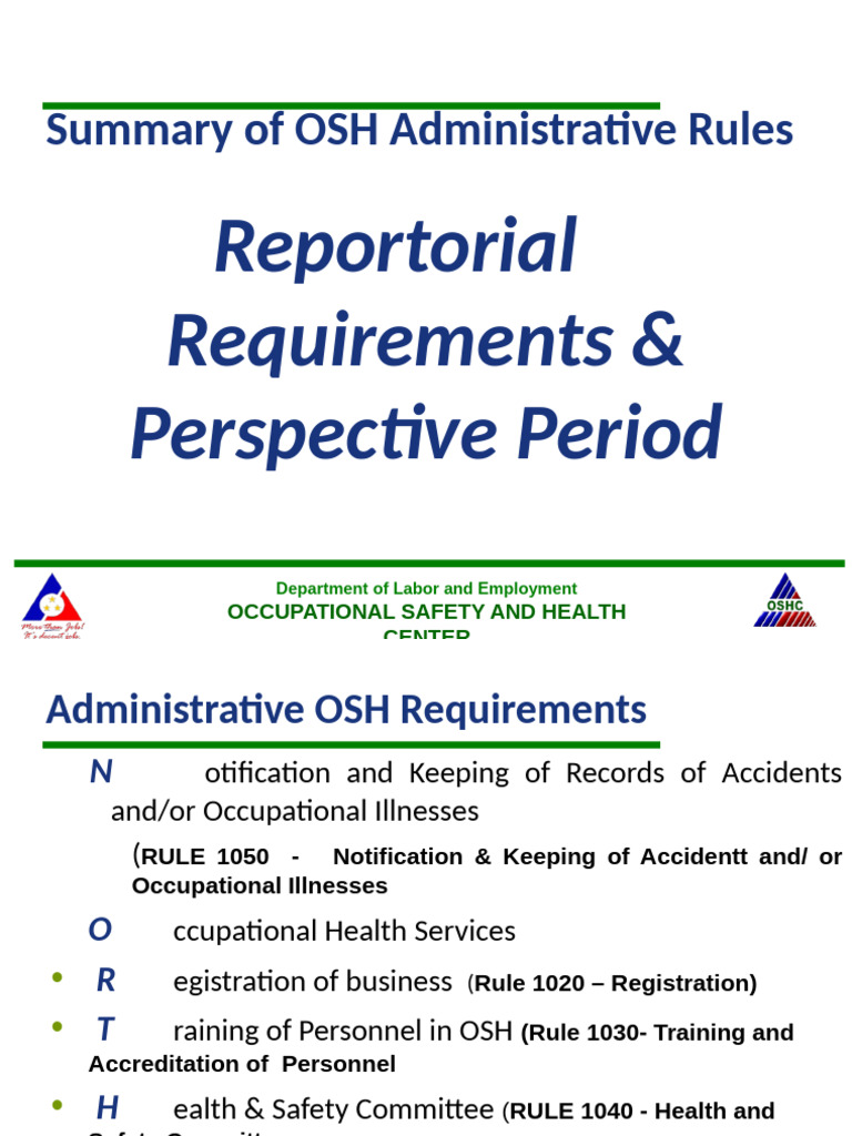 Administrative Osh Requirements | PDF | Occupational Safety And Health ...