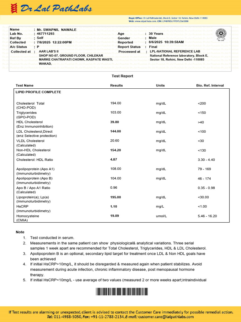 Lipid Profile Test Report Summary | PDF | High Density Lipoprotein ...