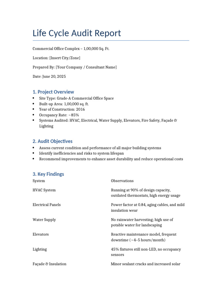 Life Cycle Audit Report Commercial Site | PDF | Lighting | Elevator