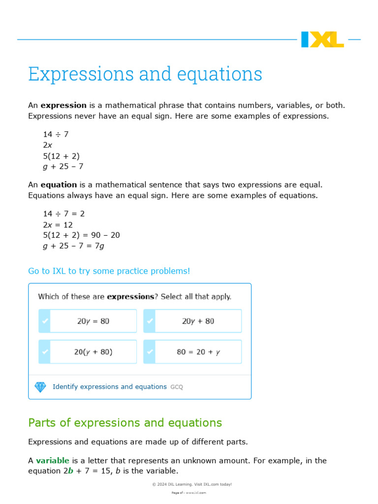 Understanding Expressions and Equations | PDF | Equations | Variable ...