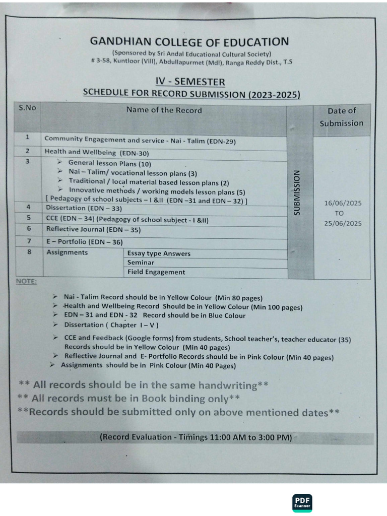 Shedule For Record Submission (2023 - 2025) | PDF