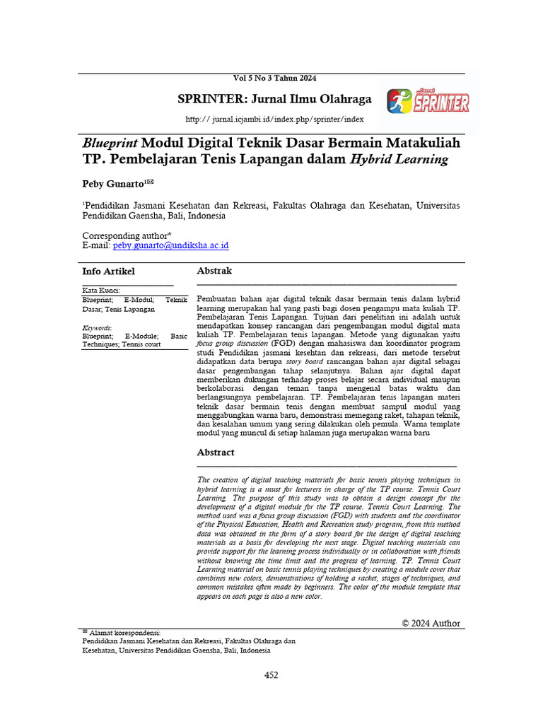 Blueprint Modul Digital Teknik Dasar Bermain Mata Kuliah TP Pembelajaran Tenis Lapangan Dalam ...