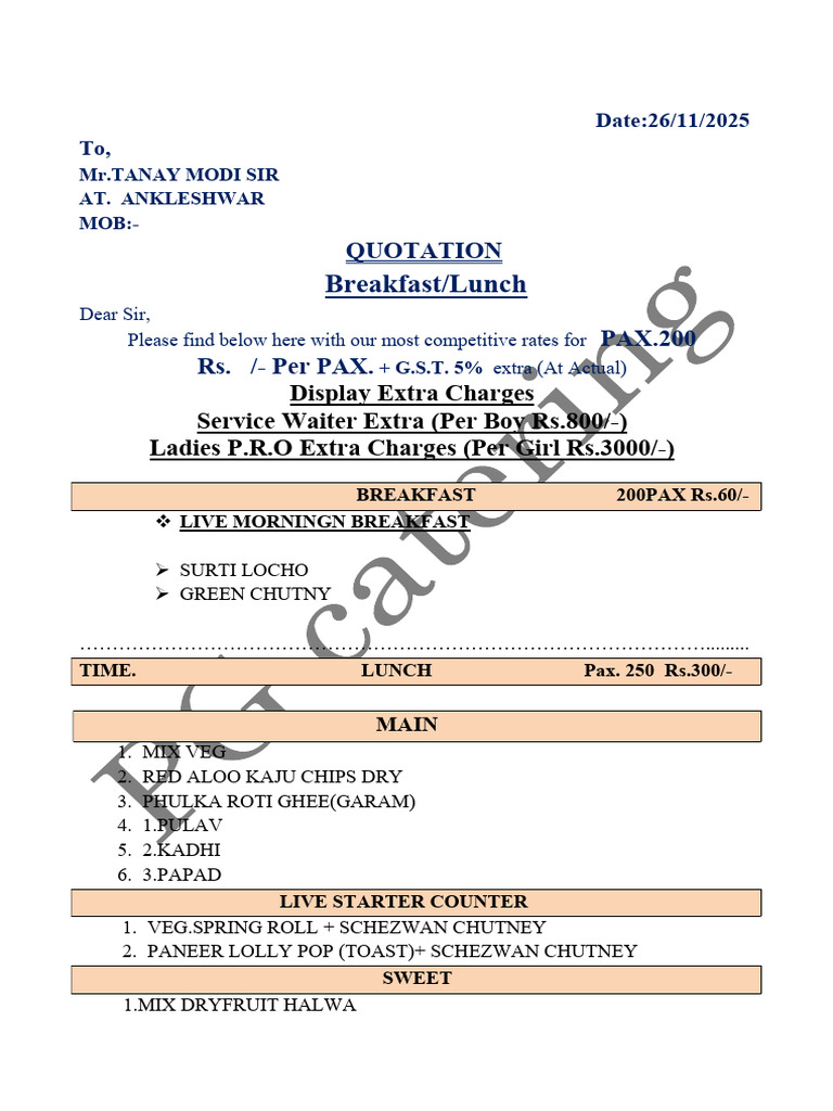 MR - Tanay 26-11-25 Breakfast-Lunch | PDF