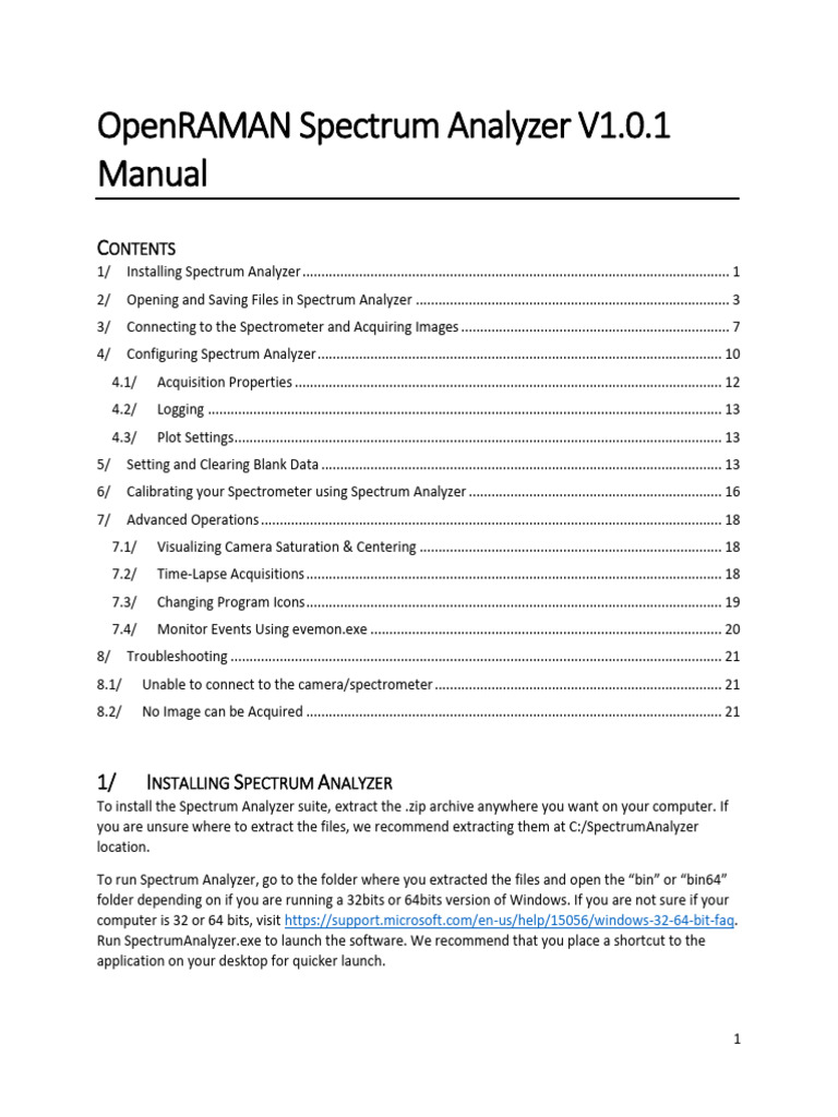 OpenRAMAN Spectrum Analyzer V1.0.1 Manual | PDF | Raman Spectroscopy | Spectroscopy