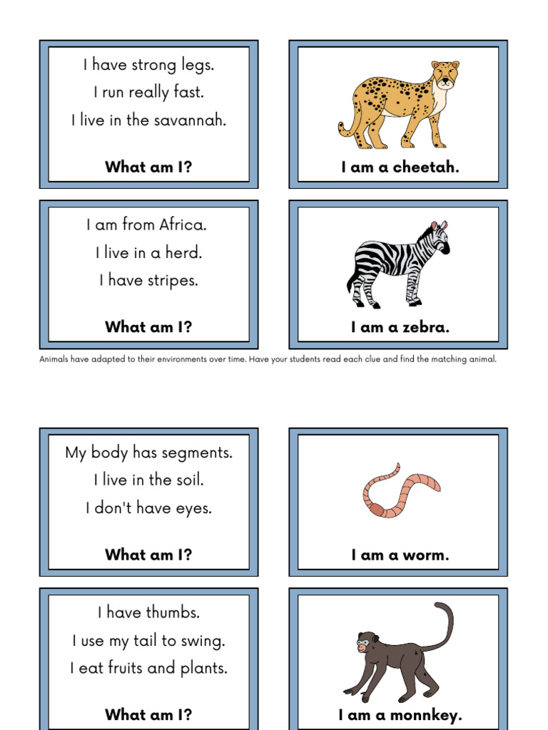 Animal Adaptations Informational Text Flashcards in A Colorful and ...