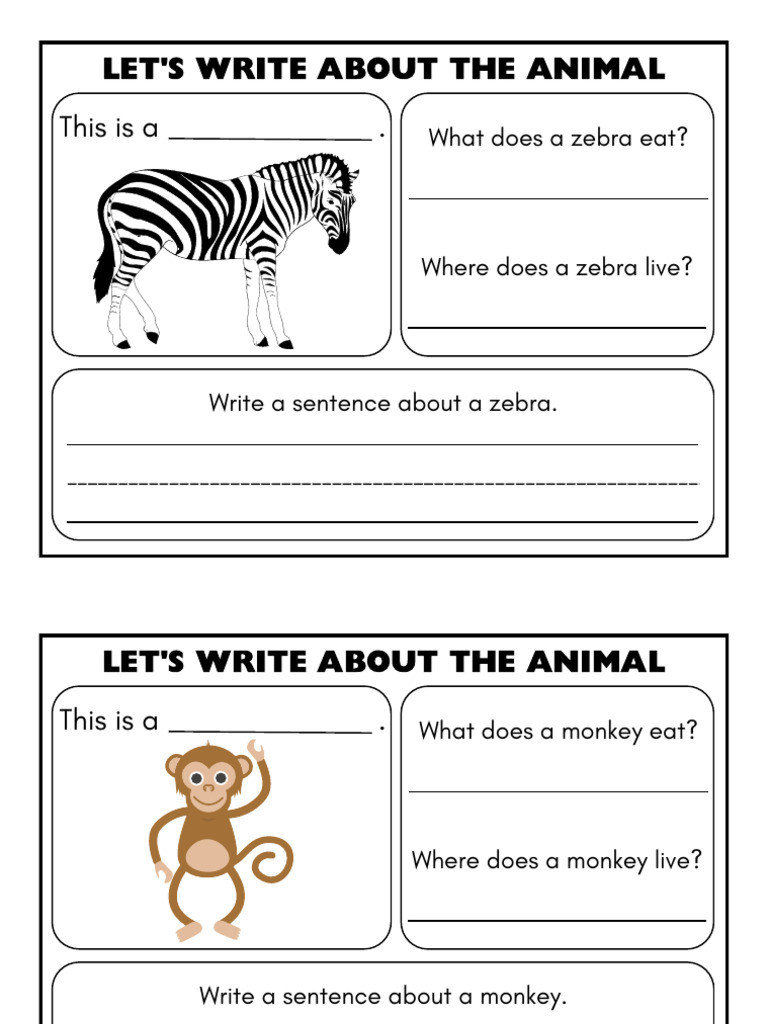 Colorful Animal Sentence Writing Worksheet | PDF | Zoology