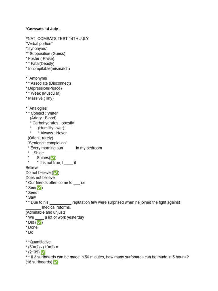 Comsats 14 July Past Paper | PDF | Cell (Biology) | Ribosome