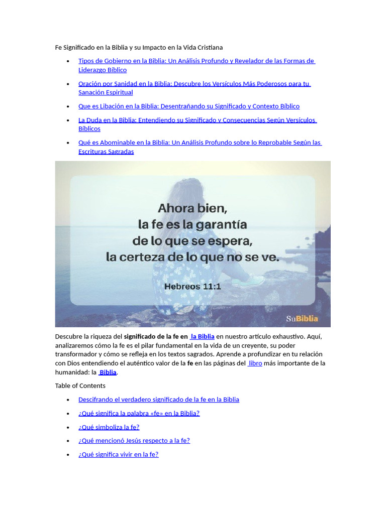 Fe Significado en La Biblia y Su Impacto en La Vida Cristiana | PDF ...