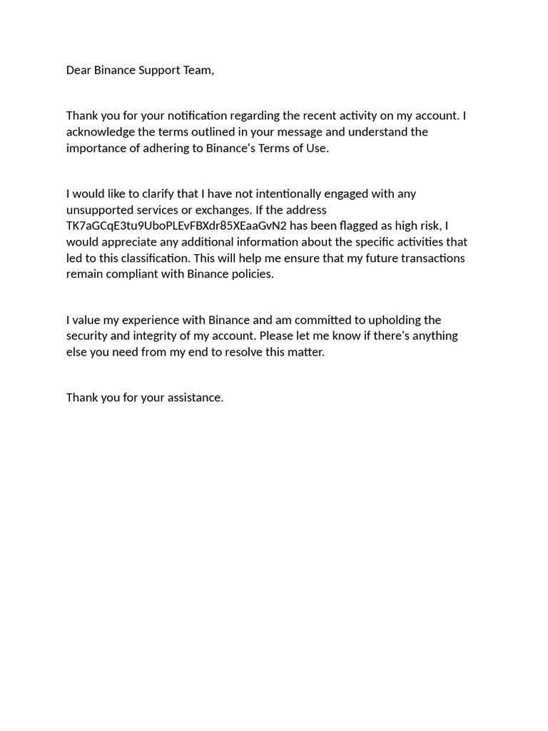 Letter To Retrieve Your Binance Account | PDF