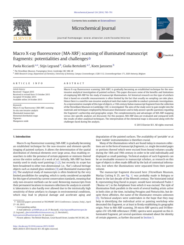 MA-XRF Analysis of Illuminated Manuscripts | PDF | Pigment | Lead
